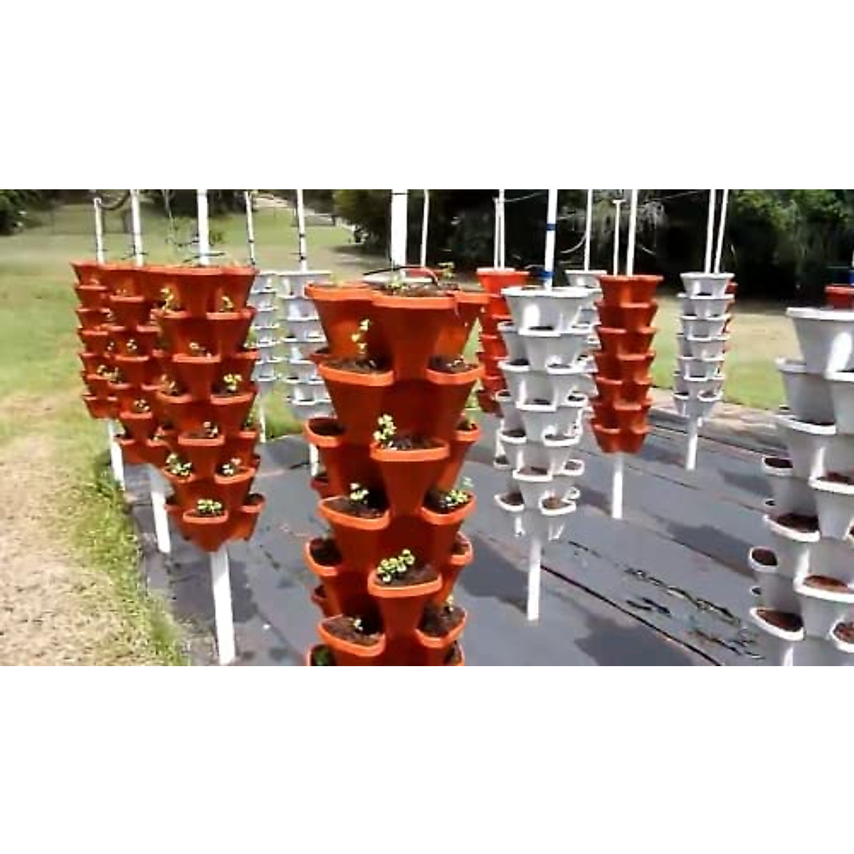 Tectsia Strawberry Vertical Planter Tower Garden, 5 Tiered Planter Stackable Herb Garden Planter with Movable Casters and Bottom Saucer Indoor and Outdoor - Terra Cotta