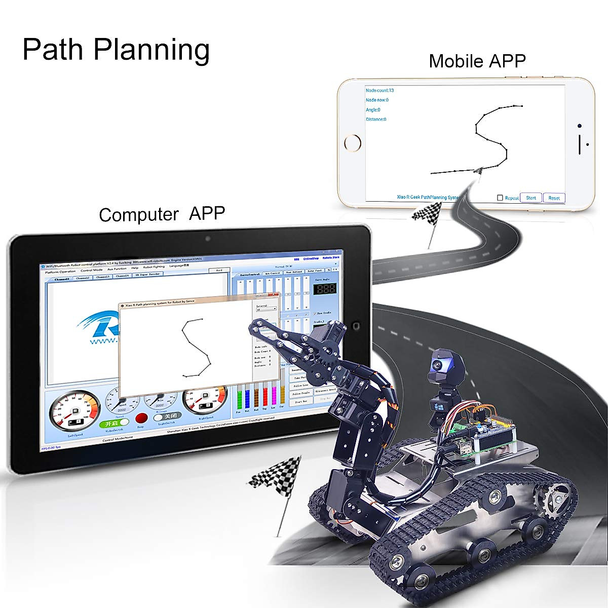 Smart Robot Car Kit for Raspberry Pi, Tank Robot Chassis Real-Time Video Transmission, WiFi/Bluetooth Control, Path Planning, Programmable Robot Kit (Stainless steel chassis+Raspberry Pi 4B(4GB))