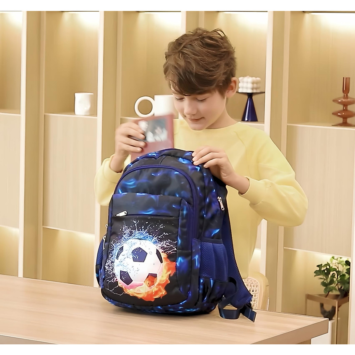 LEDAOU School Backpack Teen Boys Girls Bookbag Daypack School Bag (Football Black)