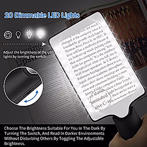 Magnifying Glass with Light, 4X 10X Black Magnifier with 20 Anti-Glare and Dimmable LED Lights Provides Evenly-Lit Viewing Area for Low Vision Seniors