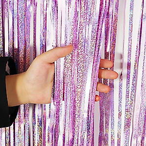Light Purple Fringe Curtain Backdrop, 2 Pack Tinsel Foil Fringe Curtains Party Decorations Streamers, Xmas Light Purple Metallic Glitter Backdrop for Birthday Wedding Bridal Shower Photo Booth