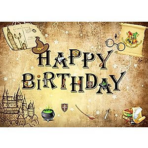 LYCGS 8X6ft Wizard Happy Birthday Backdrop Magic Castle School Backdrop Wizard Photography Background Boys Girls Kids Birthday Party Decor Banner X-110