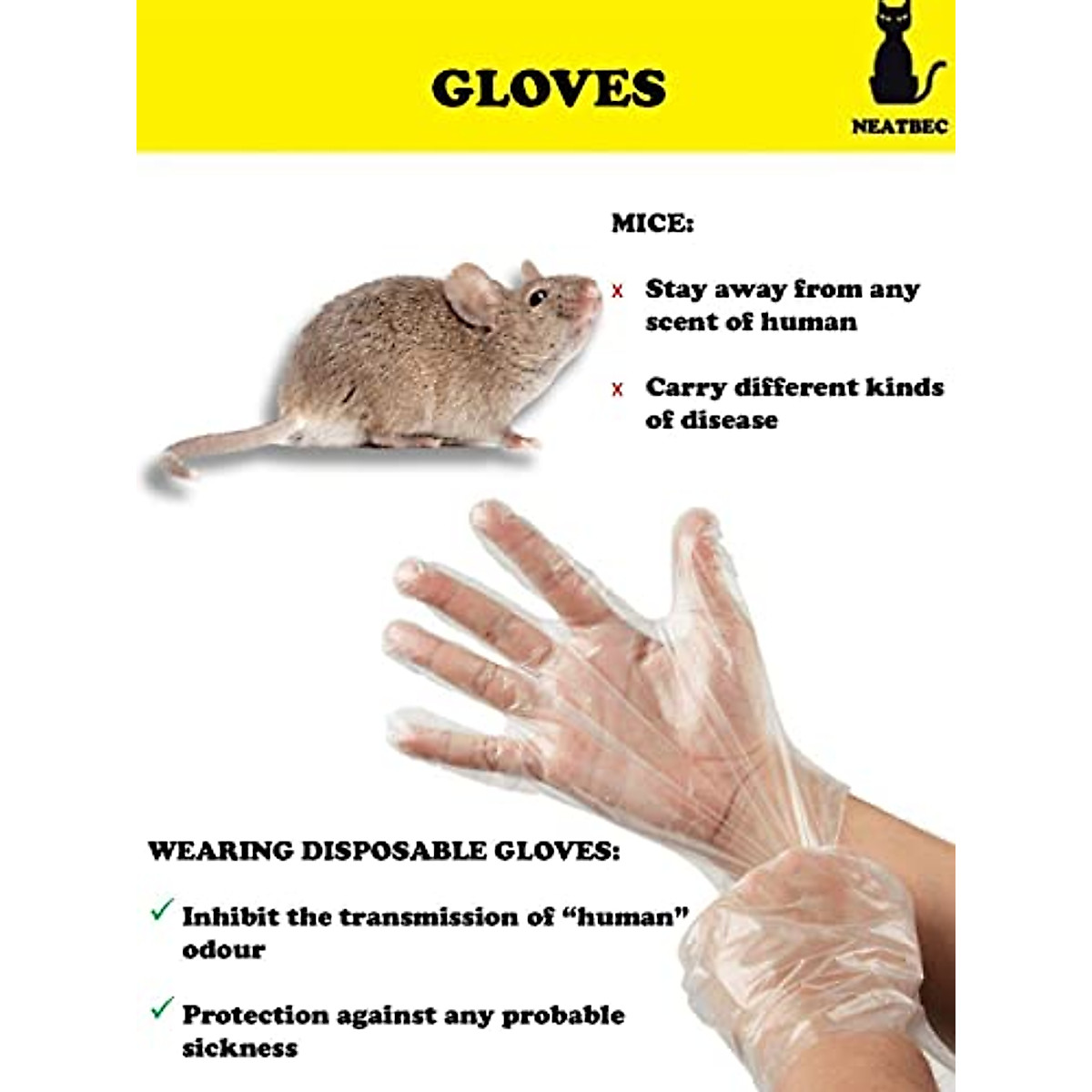 Reusable Mouse Trap with Gloves Indoor and Outdoor (Pack of 6,8 and 12) Safe Mouse Trap Easy to Clean and Setup Bait Reacting Quickly, Reusable and Durable Neatbec (Pack of 6)