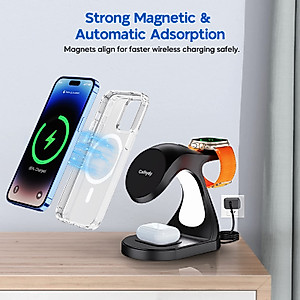 3 in 1 Magnetic Wireless Charging Station for Apple Devices, Ceftydy 20W Fast Mag-Safe Charger Stand with Adapter and LED, for iPhone 15,14,13,12 Pro/Pro Max/Plus/Mini, Apple Watch & AirPods