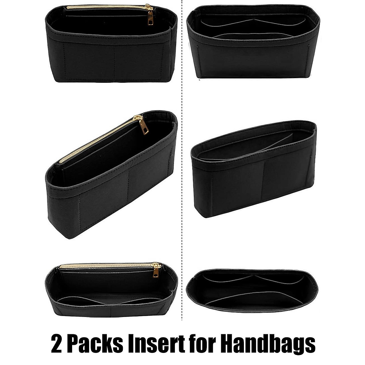 Small Handbag Shaper Insert for GG Marmont Matelasse Shoulder Bag(Pack of 2)Felt Insert Purse Organizer with Zipper- Buy 1 Get 1 Bag Free Small 8030 Black