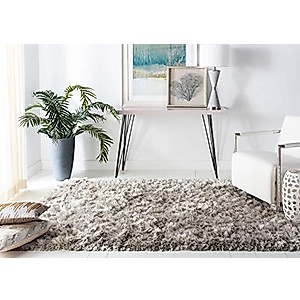 SAFAVIEH Ocean Shag Collection 9' x 12' Light Grey OCG101F Handmade Solid 2.4-inch Extra Thick Area Rug