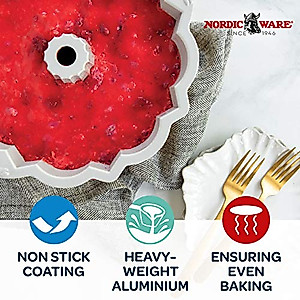 Nordic Ware Platinum Collection Anniversary Bundt Pan & Bundt Cake Keeper, Plastic, 13 in L X 12 in W X 7 in H, Red