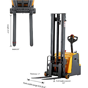 Apollo Counterbalanced Stacker Full Electric Lift 2200 Lbs Capacity 98" Lifting Height Material Hydraulic Lifter, Adjustable Forks with Tilt Function