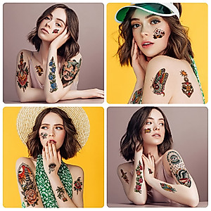 Yazhiji 77sheets Waterproof Temporary Tattoo for Men or Women 17sheets Larger Half Arm Wolf Peony Butterfly Snake Fake Tattoos for Boy or Girl And 60 sheets Tiny Flower Tattoo Sticker for Kids
