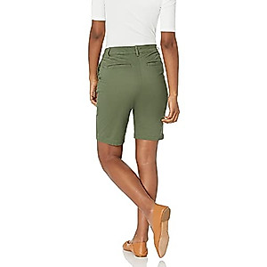 Amazon Essentials Women's Mid-Rise Slim-Fit 10 Inch Inseam Bermuda Khaki Short, Olive, 10