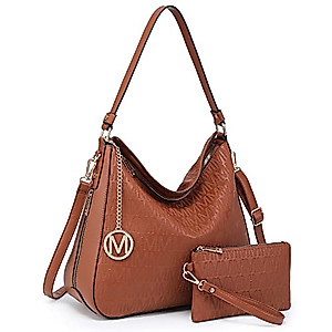 Women Large Tote Bag PU Leather Handbags Fashion Hobo Shoulder Purse with Wallet（Brown）