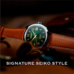 SEIKO SRPE45 Automatic Watch for Men - Presage Cocktail Time - Patterned Green Dial with Golden Numerals and Date Calendar, 50m Water-Resistant