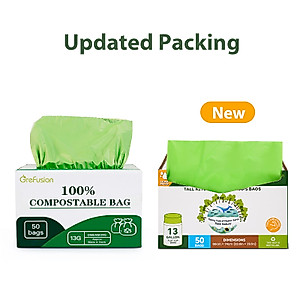 Compostable Bags,Trash bags 13+ gallon tall kitchen, Compostable Trash Lawn & Leaf Yard Waste Bags,Kitchen Compost Trash Bin Compatible,Extra Thick1.01 Mills,Certified by BPI and OK Compost(50count)