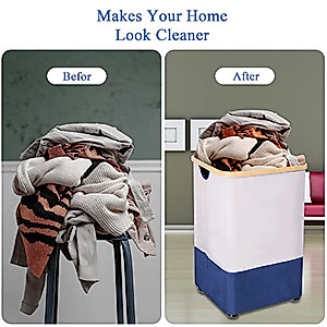 Laundry Basket with Wheels, 105L Large Laundry Hamper with Bamboo Handles, Collapsible Waterproof Clothes Hamper for Toys Clothes Organizer