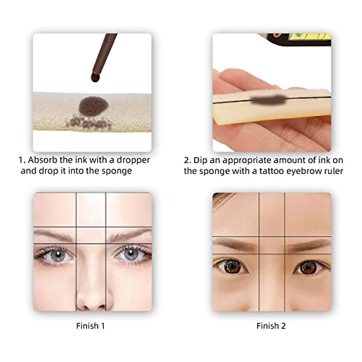 ATOMUS Eyebrow Tattoo Bow Mapper with Strings Sponges Ink Dropper Microblading Metal Brow Drawing Mapper Ruler Marker Measuring Mapping Positioning Tool Set (Silver)