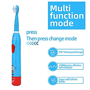 OJV 8630 Kids Sonic Electric Toothbrushes for Children Kids, 6 Modes 2-Min Timer, 6 Brush Heads, USB Rechargeable Power Smart Toothbrush for Girls Oral-Care Age 3-16 with Wall Mounted Holder (Blue)