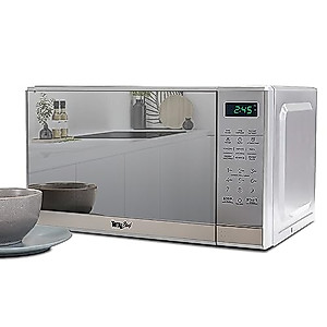 Total Chef Compact Countertop Microwave Oven, 700W, 0.7 Cubic Feet Capacity, Digital Touchscreen Controls, One-Touch Push-Button Opening, 6 Pre-Set Cooking Modes, Silver Stainless Steel