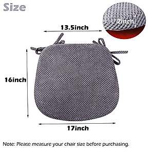 Big Hippo Chair Cushion with Ties for Dining Chair Memory Foam Kitchen Dining Chair Pad Non Slip Dining Room Seat Cushion with Machine Washable Cover,17"x16"(1 Pack, Grey)
