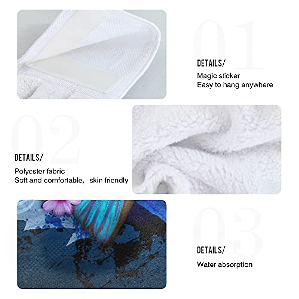 Flower Blue Butterfly Kitchen Hand Towel Bathroom Hand Tie Towel Fast Drying Dish Towels for Bath Tabletop Gym Home Decor Set of 2