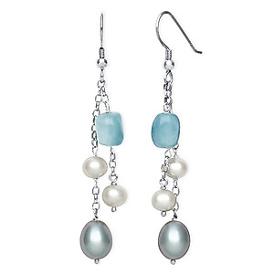 Belacqua Natural Aquamarine & Cultured Freshwater Pearl Necklace and Dangle Earring Set
