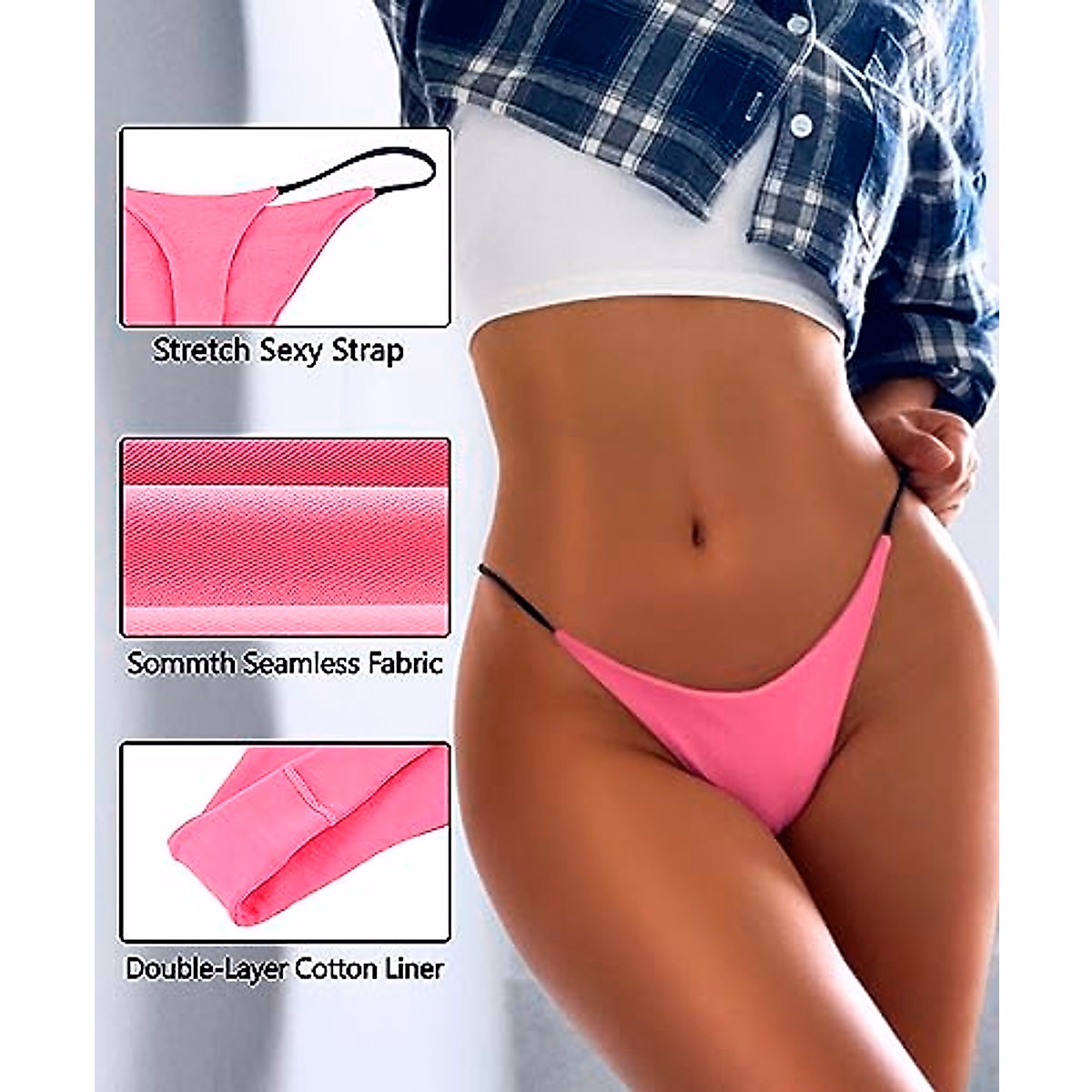 Doslinker G String Thongs for Women,Cotton Sexy Cheeky Panties T-back Tangas Low Rise Hispter Underwear for Women S-XL