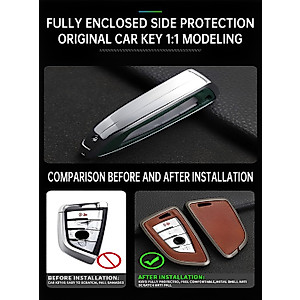HUBEIVO for BMW Key Fob Cover Case Metal Shell Car Smart Keys Protect Keychain (P-BWBqz-Brown)