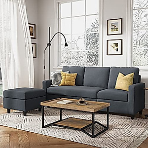 HONBAY Convertible Sectional Sofa, L Shaped Couch with Reversible Chaise, Sectional Sofa Couch for Small Space, Dark Grey