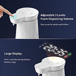 HYHome 17oz/500ml Touchless Automatic Soap Dispenser, Foaming Soap Dispenser 3-level Adjustable, Display of Dispensing Level, Battery Level, Time, Low Liquid Reminder Suitable for Kitchen and Bathroom