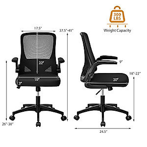 COSTWAY Ergonomic Office Chair with Foldable Backrest, Mid Back Mesh Office Chair w/Flip up Armrest, Swivel Rolling Executive Task Chair w/Lumbar Support, Ideal for Office, Meeting Room