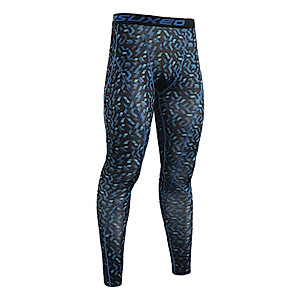 ARSUXEO Men's Compression Tights Running Pants Baselayer Legging K3 Mi Blue Size Large