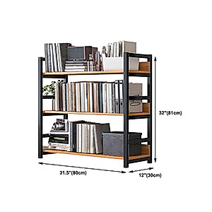 KWOKING Open Wooden Bookcase Modern Minimalist Home Office Bookshelf Multi-Layer TV Cabinet Side Shelf 80cm Long Steel-Wood Combination Storage Rack Simple Bookshelf Black 31.5" L x 11.8" W x 31.9" H