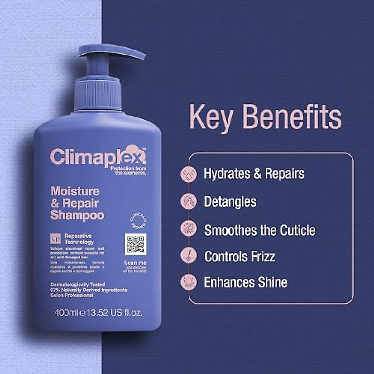 Climaplex Moisture and Repair Shampooo and Conditioner Duo - Soothing, Purifying, and Moisturizing - Adds Shine and Smooths Scalp - Contains Detangling Benefits - Suitable for All Hair Types - 2 pc