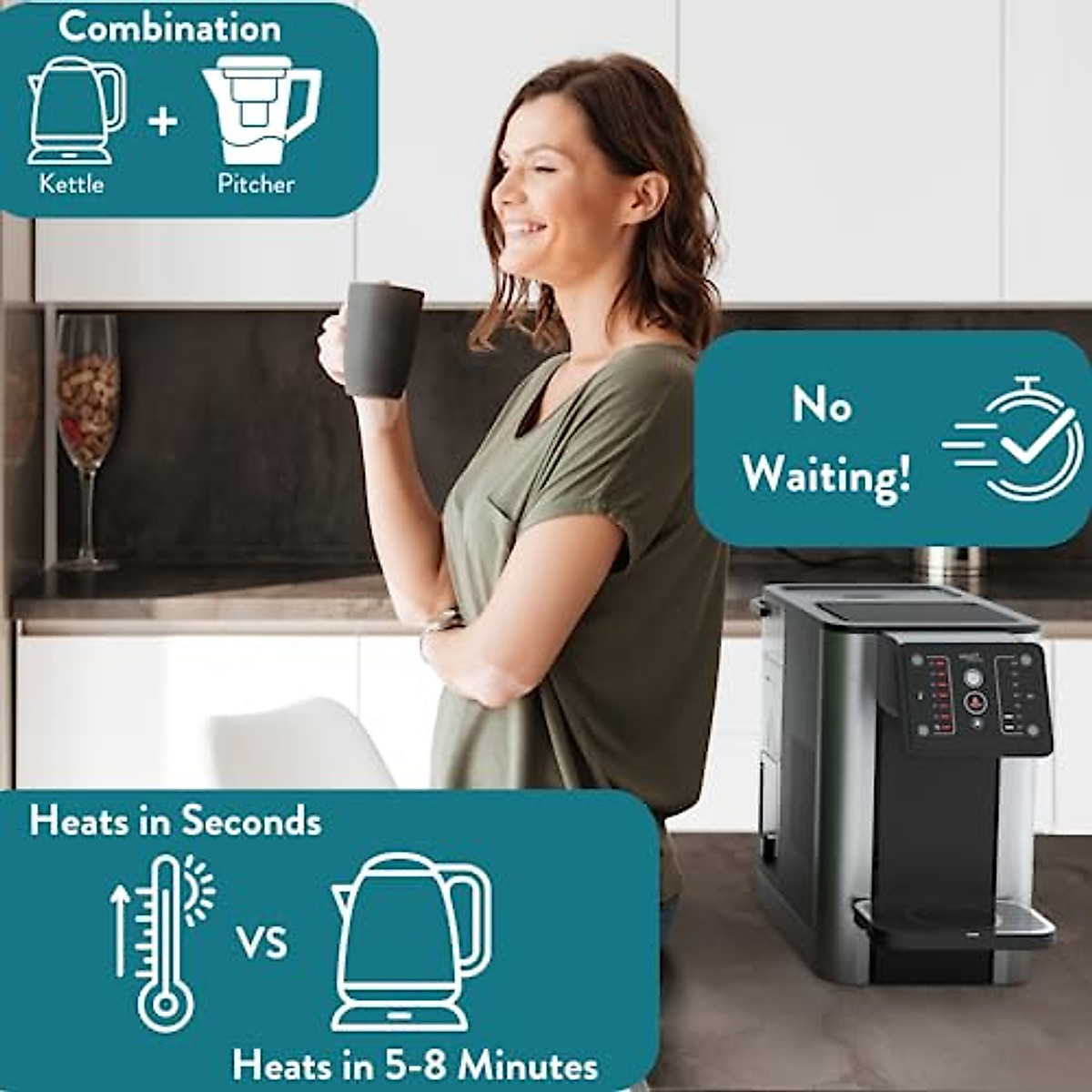 Aqua Optima AUH012 Countertop Water Filtration System, Hot Water Dispenser, Countertop Water Filter, hot Water Kettle Electric, Water Boiler, 7 Temperatures, Zero Installation, Includes 1 Filter