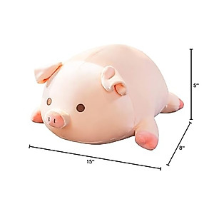CHDGIOHA Pig Stuffed Animal Plush Pillow - 15.7'' Cute Kawaii Pink Pig Hugging Pillow, Soft Cuddle Plush Toy, Adorable Birthday Gift for Girls and Girlfriend (Round Eyes, 15.7in)