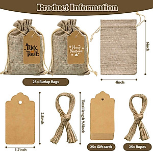 flowsac 25PCS Burlap Gift Bags With Drawstring, 4x6 Small Party Favor Gift Bags, Burlap Bags Linen Sacks Bag for Christmas, Party, Jewelry Pouches, Festival, Birthday, DIY Craft Bags