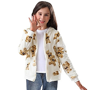 V.&GRIN Girl Zip up Hoodie Sweatshirt Soft Fuzzy Fleece Jacket with Pocket for Girls 5-16 Years(Little Bear10-12)
