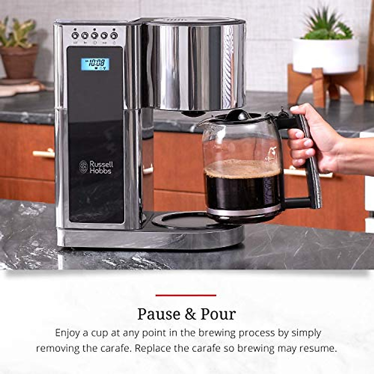 Russell Hobbs Glass Series 8-Cup Coffeemaker, Black & Stainless Steel, CM8100BKR