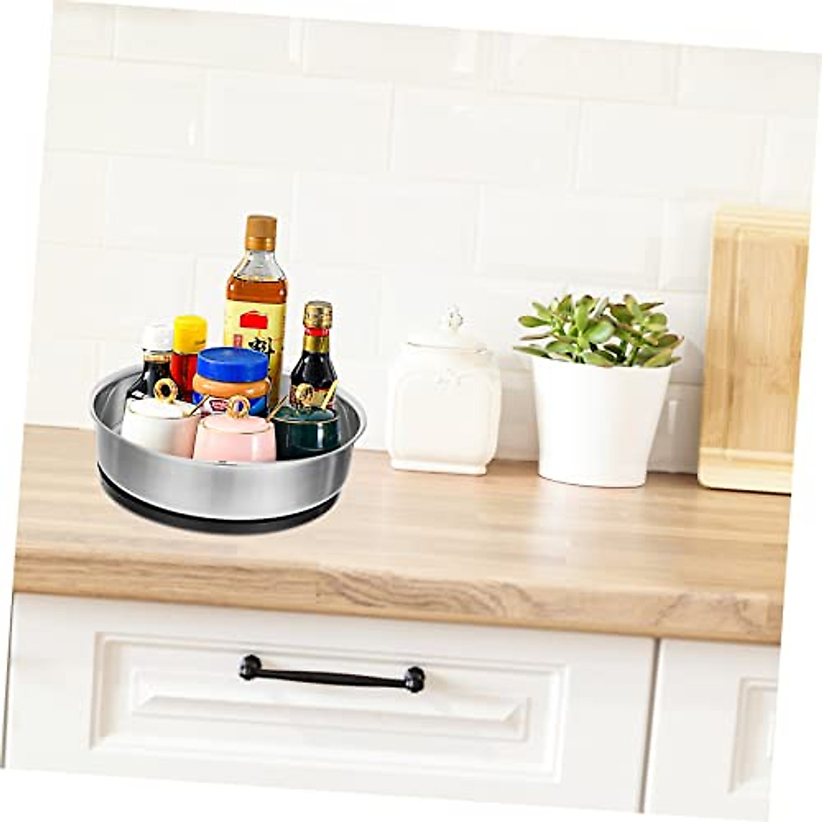 Holibanna 1pc Boxes Rotating Rack Trinket Tray Stainless Steel Container Makeup Pallets Pantry Susan Rotating Rack Household Storage Boxes Non-slip Storage Cases Fruit Containers Food