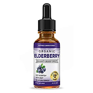 Organic Elderberry Drops Liquid Extract Daily Immune System Support 250MG Sambucus Nigra Antioxidant Berry Flavor for Kids & Adults