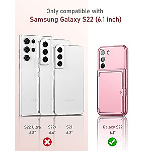 WeLoveCase Samsung Galaxy S22 Case Wallet Case with Credit Card Holder & Hidden Mirror, All-Round Protection Shockproof Phone Cover Designed for Samsung Galaxy S22 5G, 6.1 inch Rose Gold