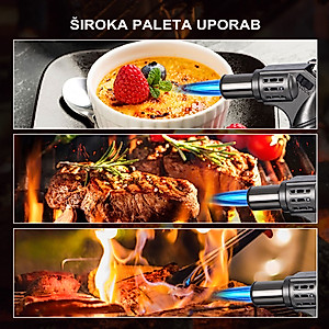 Butane Torch Lighter with Adjustable Flame, One Handed Blow Torch with Safety Lock, Refillable Cooking Torch for Creme Brulee, Grilling, Desserts, BBQ, Baking (Butane Gas Not Included), Black