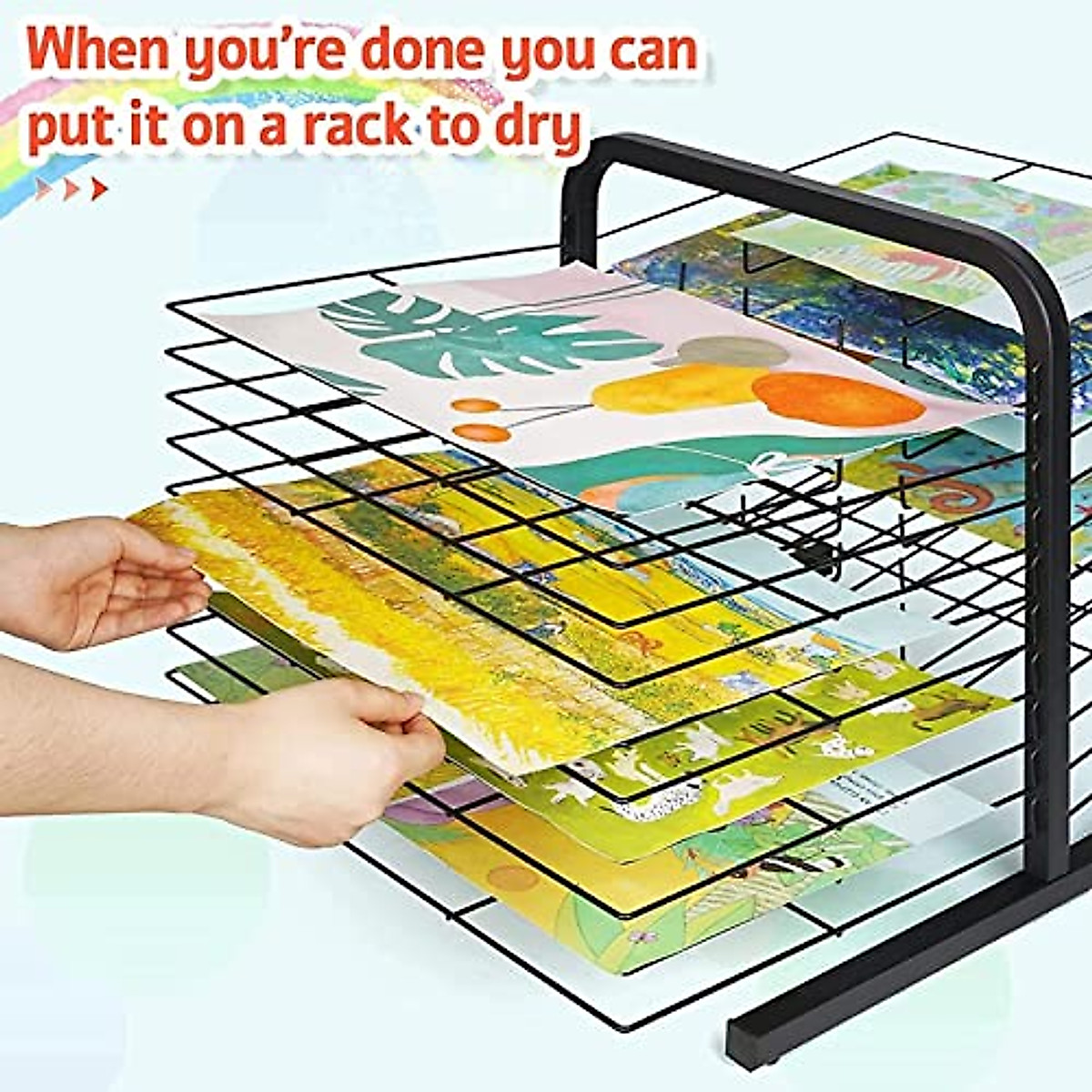 DONGYUE 20 Layers Drying Rack, Back-to-Back Double-Sided Art Drying Rack, with 20 Wire Shelves for Works of Art, Black Powder Coated Finish, Ideal for Schools and Art Clubs,