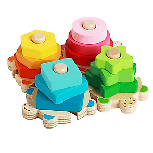 MUBEN Wooden Stacking Toys for Toddler 2 3 4 Year Old, Shape Sorter Montessori Educational Puzzle Blocks Toys, Best Gifts for Girls Boys Early Preschool Learning