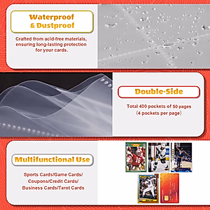 GOPOKIU Card Binder 4-Pocket - 400 Pockets Trading Card Binder Holder with 3 D-rings Holds 50 Removable Sleeves, Ultimate Card Collection Binder Album Book for Games, Baseball(Pika)