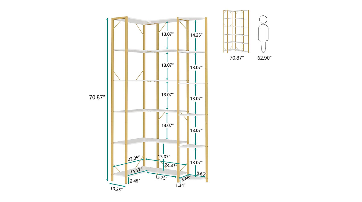 Loomie 6-Tier Gold Corner Shelf - Modern Display Rack