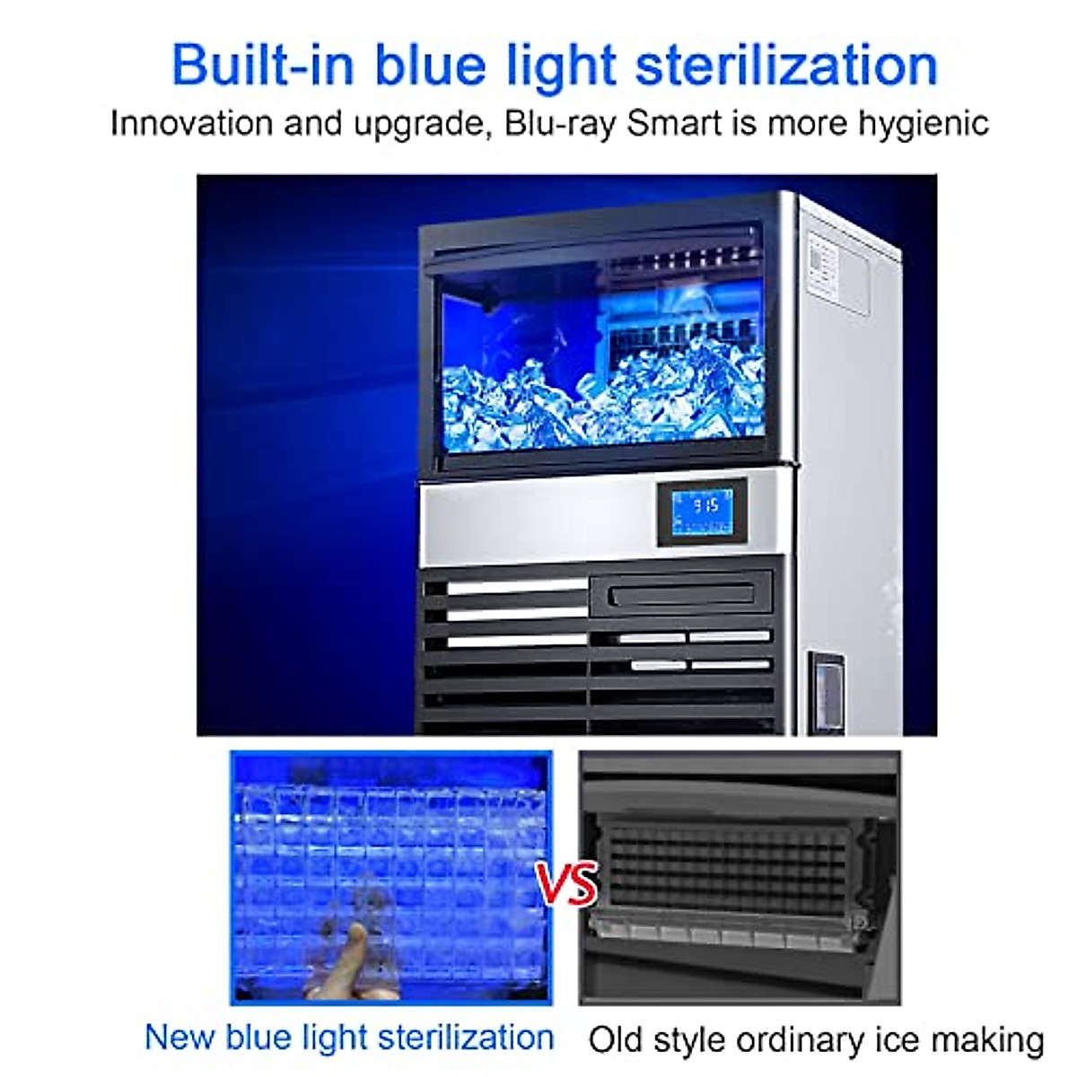 KEINXOW Commercial Ice Maker with 44LBS Ice Storage Bin And Smart LCD Touch Screen, Full Clear Cube, Stainless Steel Self-Cleaning Ice Cube Maker for Bar, Office,Home Kitchen, Shop,24h 110LBS/45 Ice C