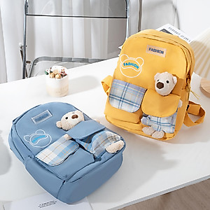 Toddler Backpack Set with Stuffed Bear and Rabbit Plush Notebook (Color May Vary) - Kids' Adventure and Memories Pack Ages 6-10 (Blue)