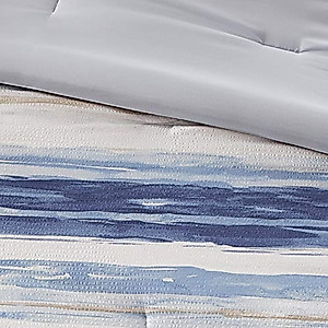 Madison Park Marina Comforter Quilt Combo Set - Modern Luxury Design, All Season Down Alternative Bedding, Matching Shams, Decorative Pillows, King/Cal King(104"x92") Seersucker Blue 8 Piece