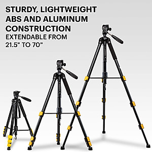 KODAK PhotoGear 2-in-1 Tripod & Monopod | Lightweight 70” 4-Section Flip-Lock Aluminum Tripod Converts to 64.5” Monopod | QuickRelease Plates 3-Way Swivel Head Bubble Level BONUS Tripod E-Guide & Case