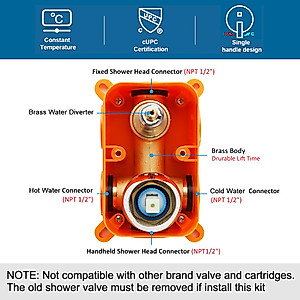 All Metal Black Shower Faucet Set Round Shower Head and Handle Set, Bathroom Rainfall Shower System, Wall Mounted Shower Fixtures, Include Shower Valve and Trim Kit, Matte Black